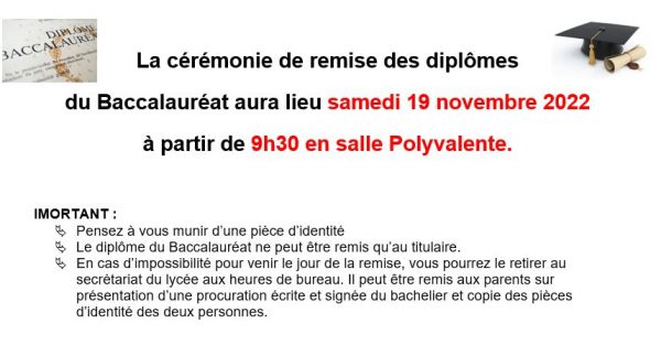Remise des Diplômes – BAC 2022 – Lycée ADRIEN ZELLER